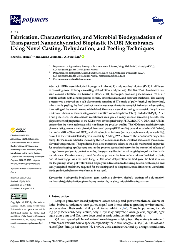 (PDF) Fabrication, Characterization, and Microbial Biodegradation of Transparent Nanodehydrated ...