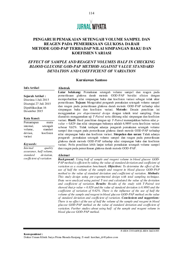 (PDF) Pengaruh Pemakaian Setengah Volume Sampel Dan Reagen Pada ...