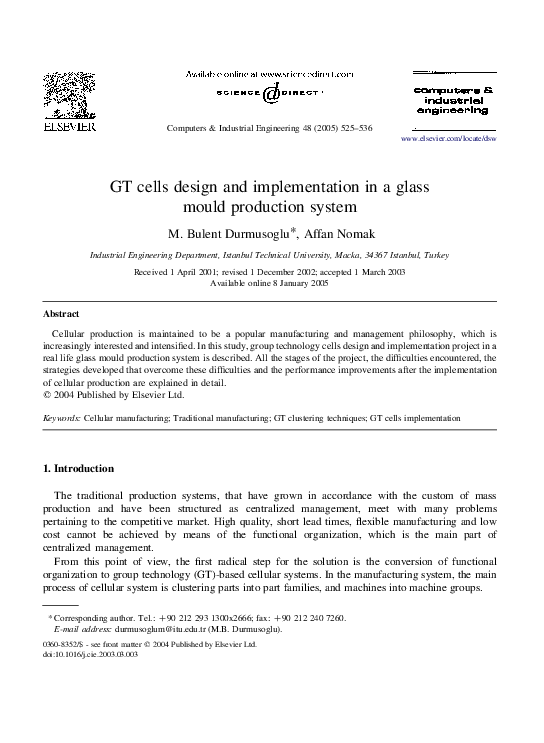 (PDF) GT cells design and implementation in a glass mould production system