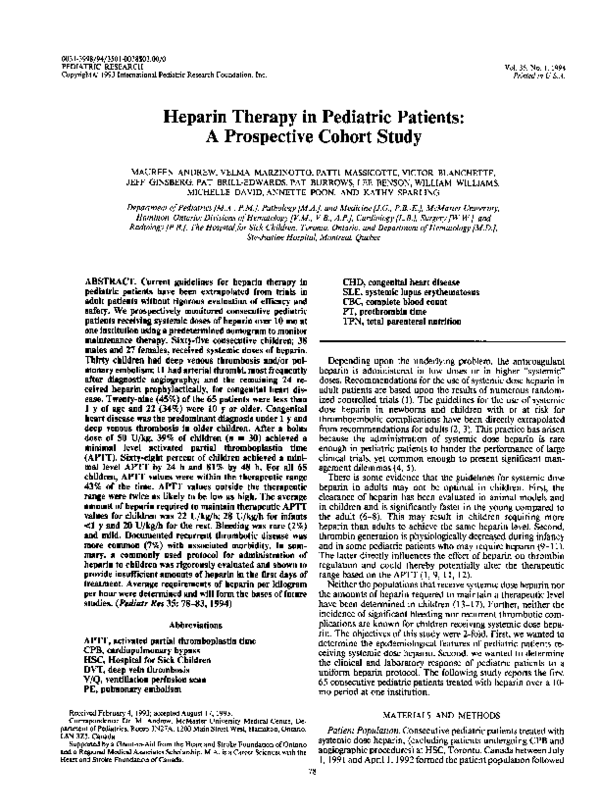(PDF) Heparin Therapy in Pediatric Patients: A Prospective Cohort Study ...
