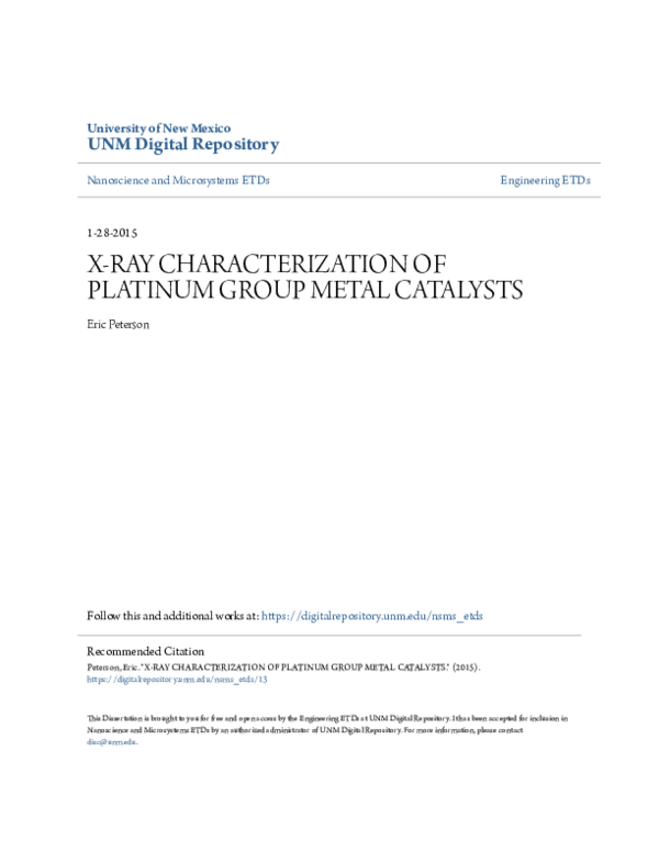 (PDF) X-Ray Characterization of Platinum Group Metal Catalysts | Eric Peterson - Academia.edu