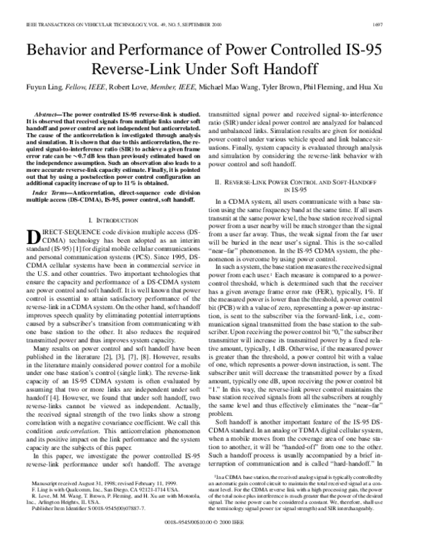 (PDF) Behavior and performance of power controlled IS-95 reverse-link ...