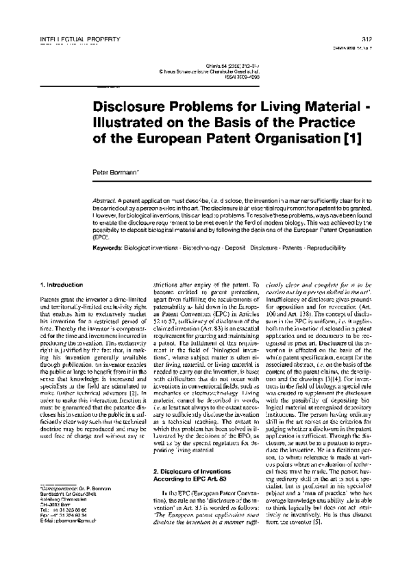 (PDF) Disclosure Problems for Living Material - Illustrated on the ...