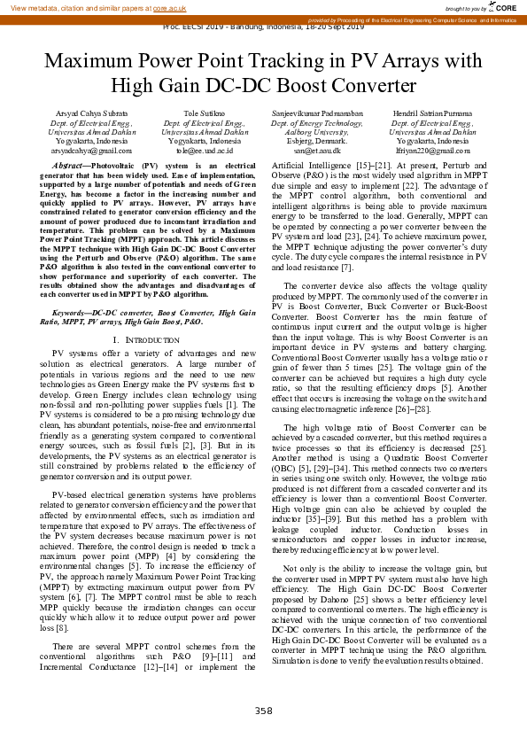 (PDF) Maximum Power Point Tracking in PV Arrays with High Gain DC-DC Boost Converter