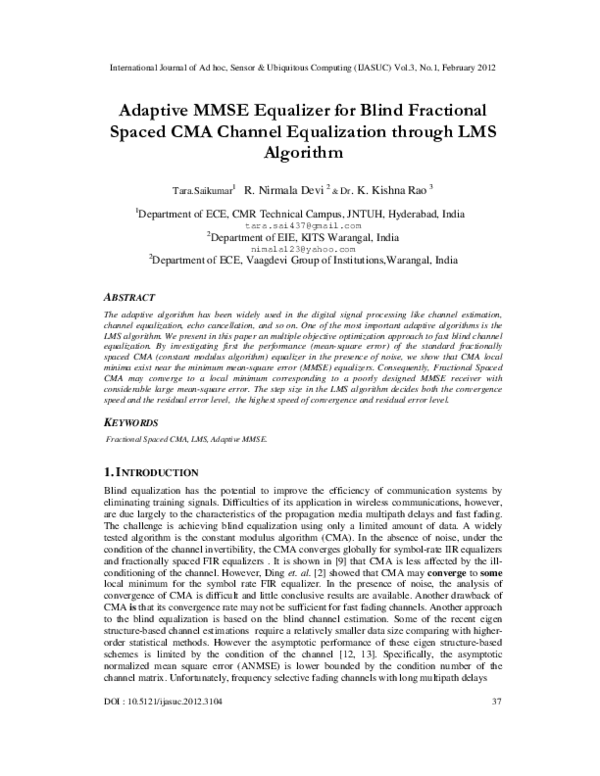 (PDF) Adaptive MMSE Equalizer for Blind Fractional Spaced CMA Channel Equalization through LMS ...