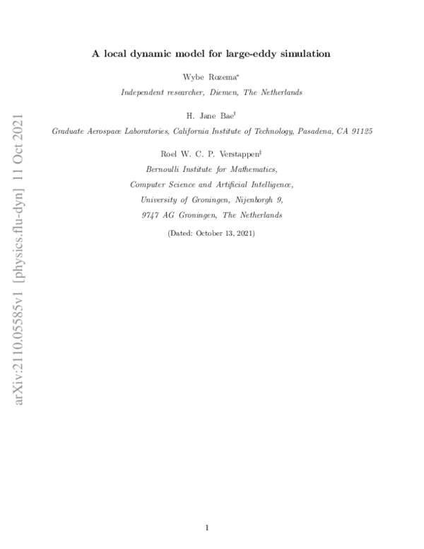 Pdf A Local Dynamic Model For Large Eddy Simulation Parviz Moin