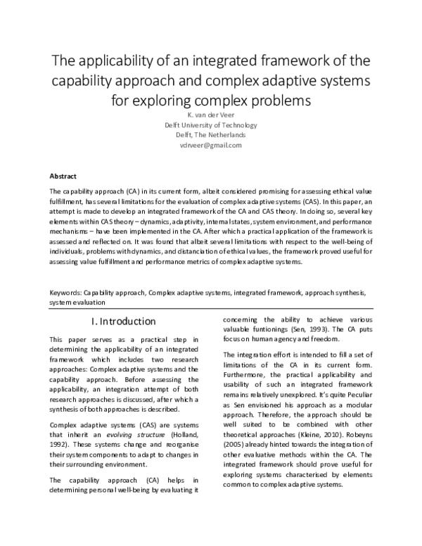 (PDF) The applicability of an integrated framework of the capability approach and complex ...