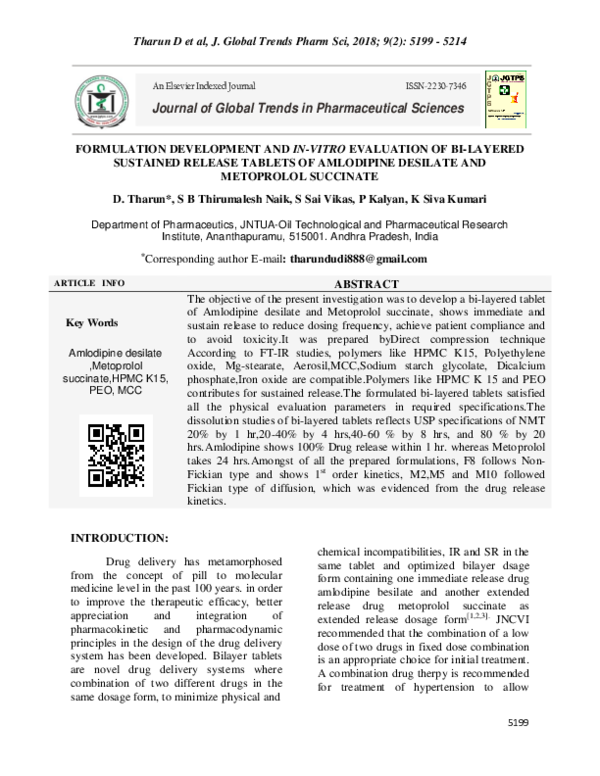 Pdf Formulation Development And In Vitro Evaluation Of Bi Layered