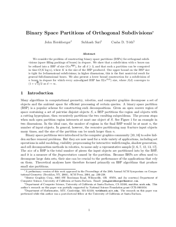 Pdf Binary Space Partitions Of Orthogonal Subdivisions Subhash Suri