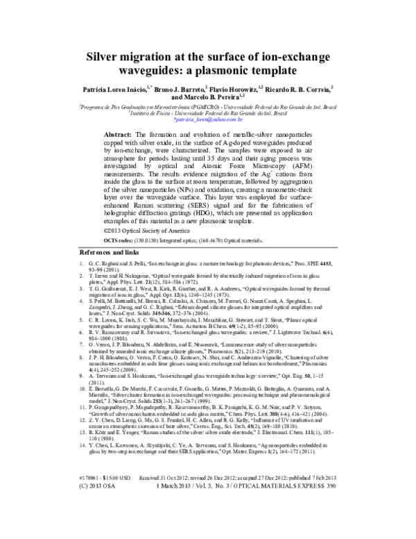 (PDF) Silver migration at the surface of ion-exchange waveguides: a ...