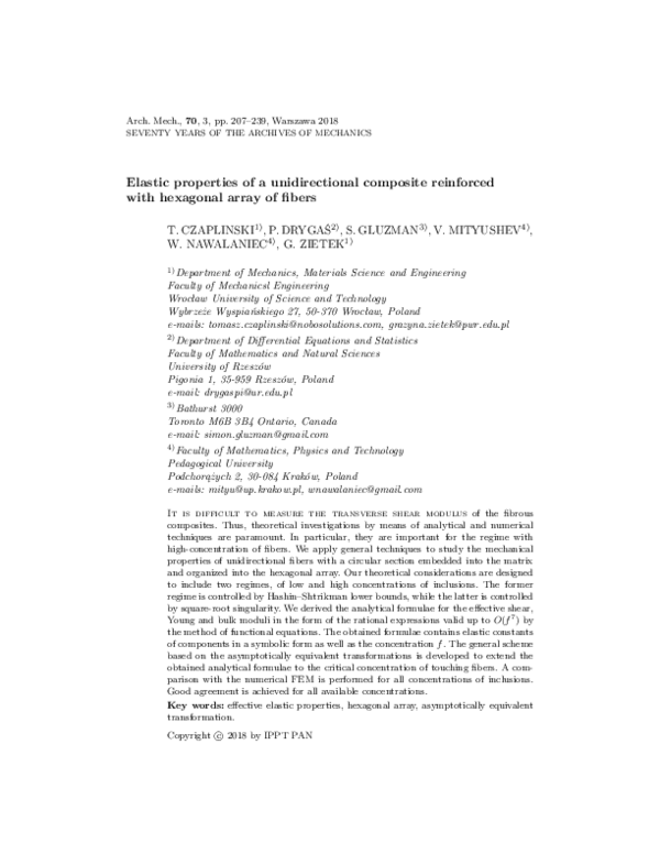 (PDF) Elasticity of hexagonal array of cylinders