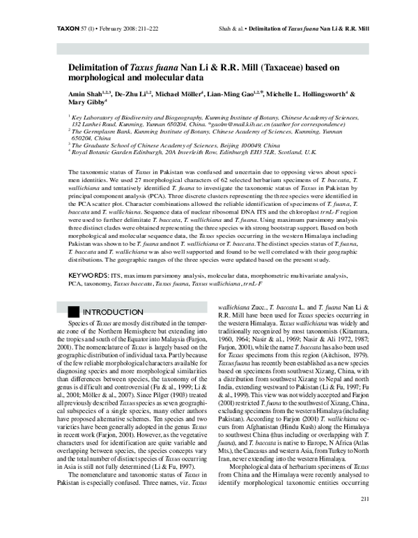 (PDF) Delimitation of Taxus fuana Nan Li & R.R. Mill (Taxaceae) Based ...