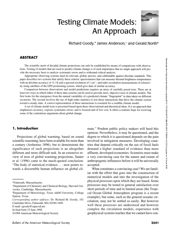 Pdf Testing Climate Models An Approach