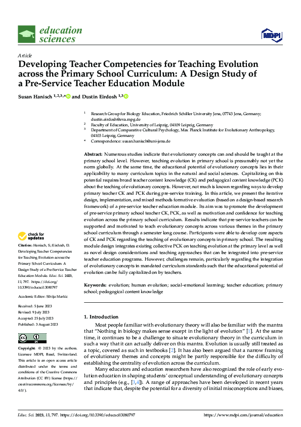 (PDF) Developing Teacher Competencies for Teaching Evolution across the ...