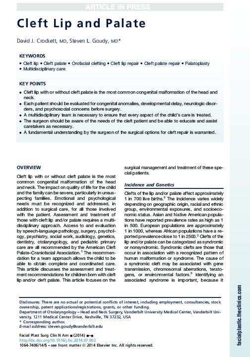 (PDF) Cleft Lip and Palate