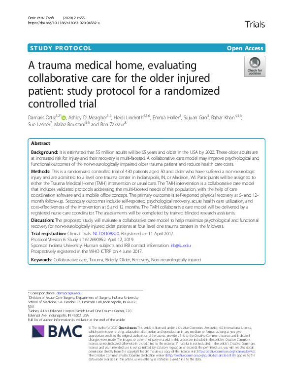 (PDF) A trauma medical home, evaluating collaborative care for the ...