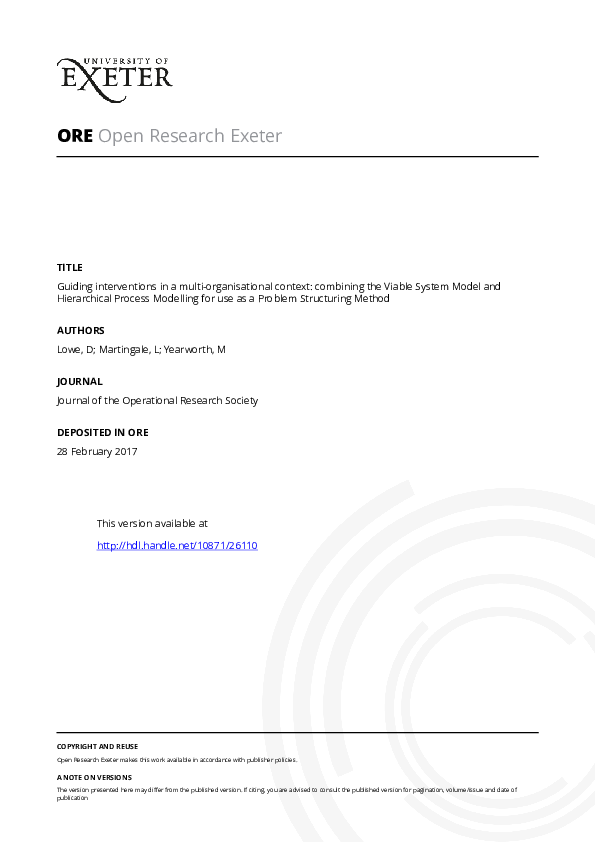 (PDF) Guiding interventions in a multi-organisational context: combining the Viable System Model ...