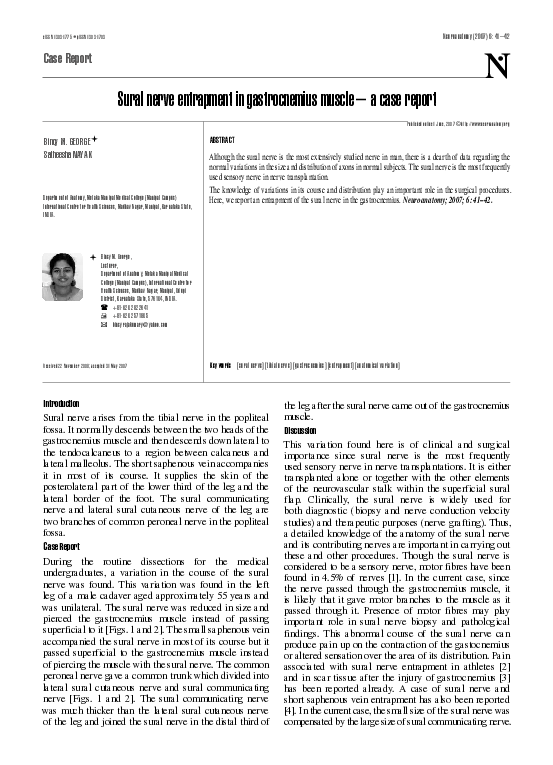 (PDF) Sural nerve entrapment in gastrocnemius muscle—A case report