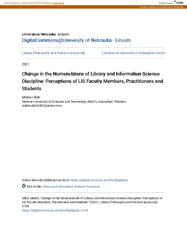 (PDF) Change in the Nomenclature of Library and Information Science ...