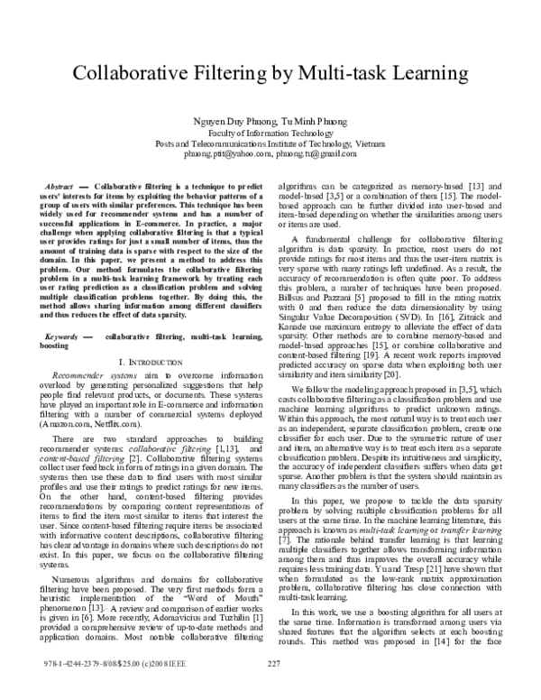 (PDF) Collaborative filtering by multi-task learning | Nguyen Duy Phuong - Academia.edu