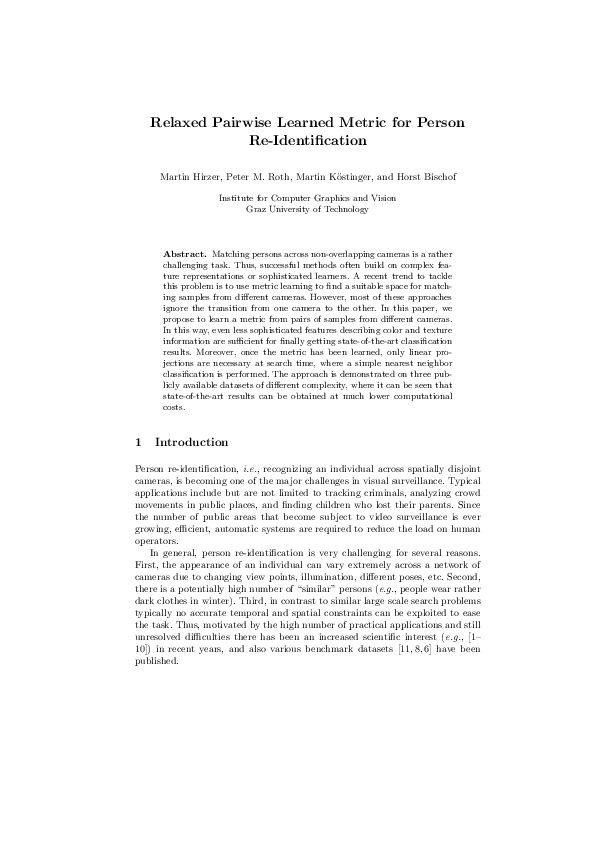 Pdf Relaxed Pairwise Learned Metric For Person Re Identification