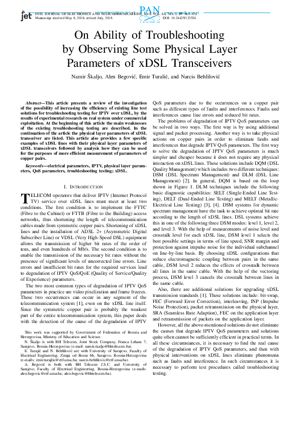 On Ability of Troubleshooting by Observing Some Physical Layer ...