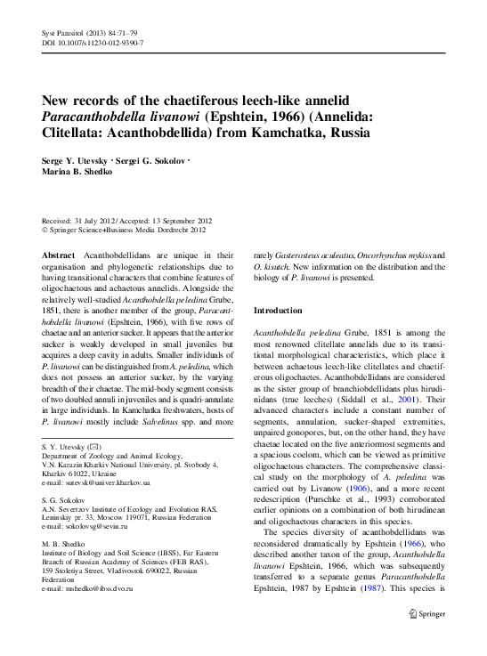 (PDF) New records of the chaetiferous leech-like annelid ...