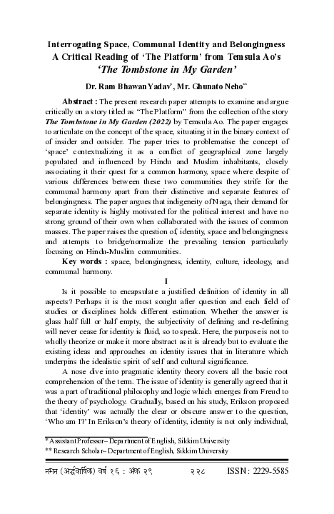 (PDF) Interrogating Space, Communal Identity and Belongingness A ...