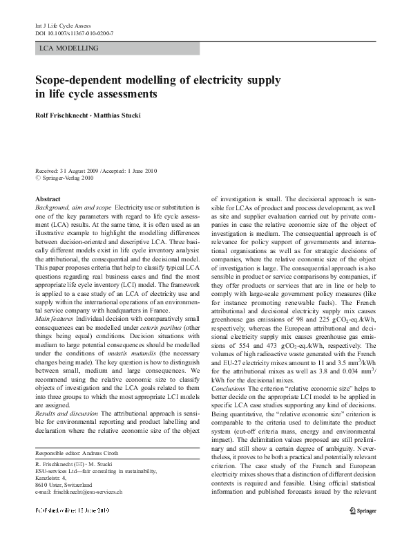 (PDF) Scope-dependent modelling of electricity supply in life cycle ...