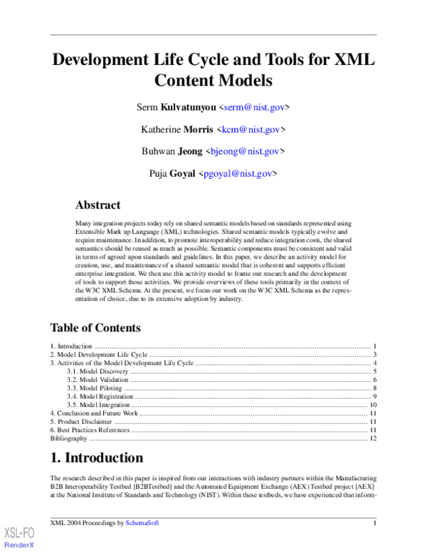 (PDF) Development life cycle and tools for XML content models