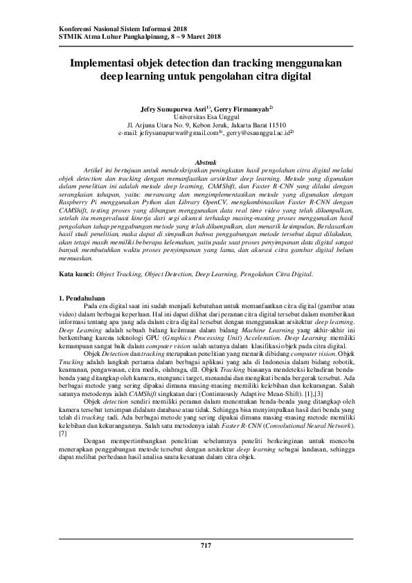 Pdf Implementasi Objek Detection Dan Tracking Menggunakan Deep