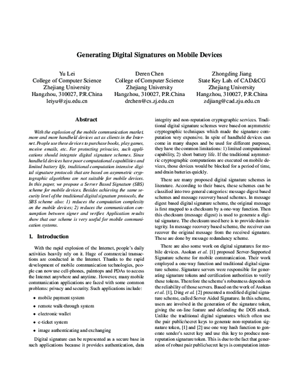 (PDF) Generating digital signatures on mobile devices