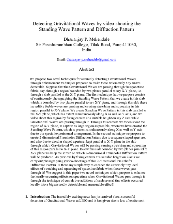 (PDF) Detecting Gravitational Waves by Video Shooting the Standing Wave ...