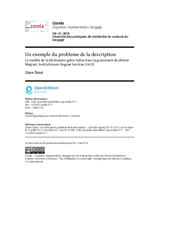 (PDF) Un exemple du probleme de la description