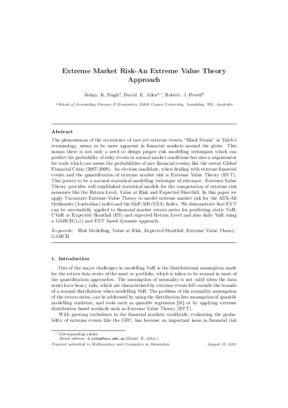 (PDF) Extreme Market Risk-An Extreme Value Theory Approach
