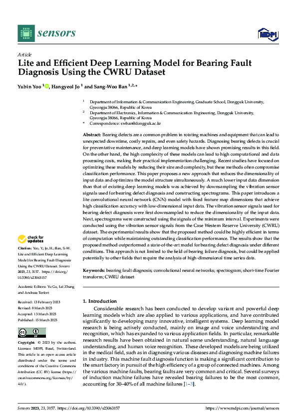 (PDF) Lite and Efficient Deep Learning Model for Bearing Fault Diagnosis Using the CWRU Dataset