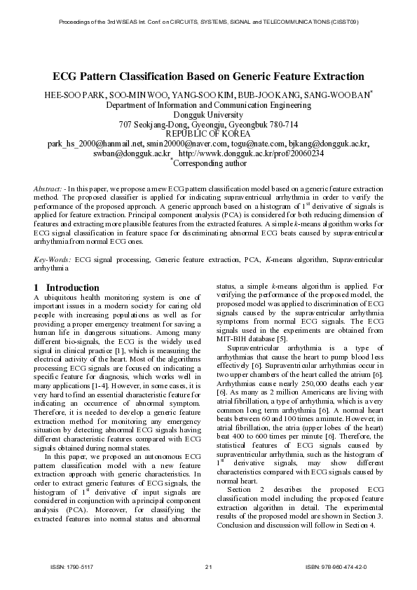 Pdf Ecg Pattern Classification Based On Generic Feature Extraction