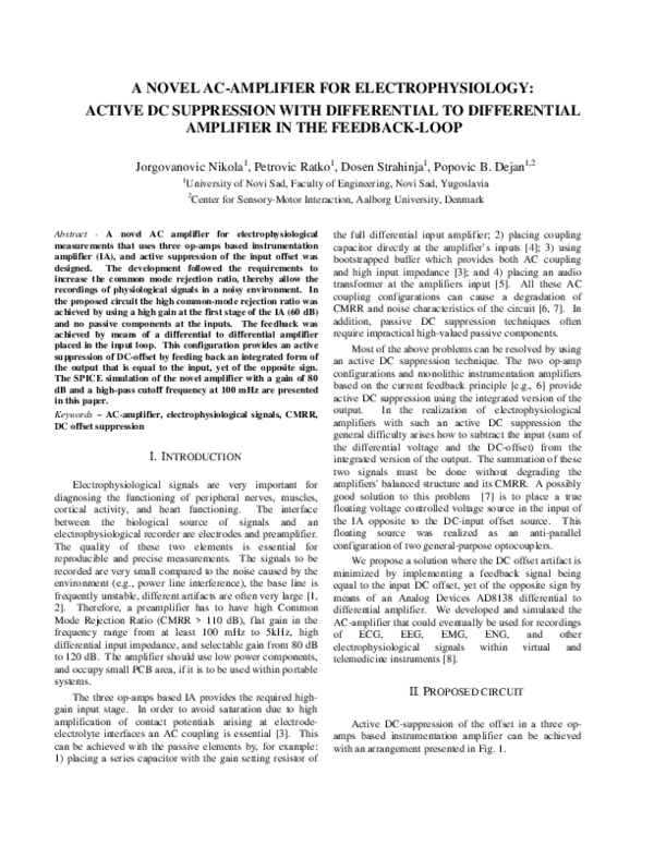 (PDF) A novel AC-amplifier for electrophysiology: active DC suppression ...