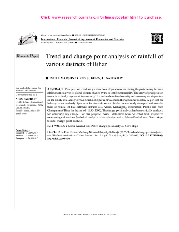 (PDF) Trend and change point analysis of rainfall of various districts of Bihar | Nitin Varshney ...