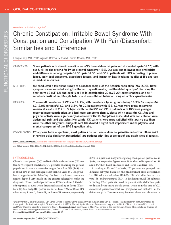 (PDF) Chronic Constipation, Irritable Bowel Syndrome With Constipation ...