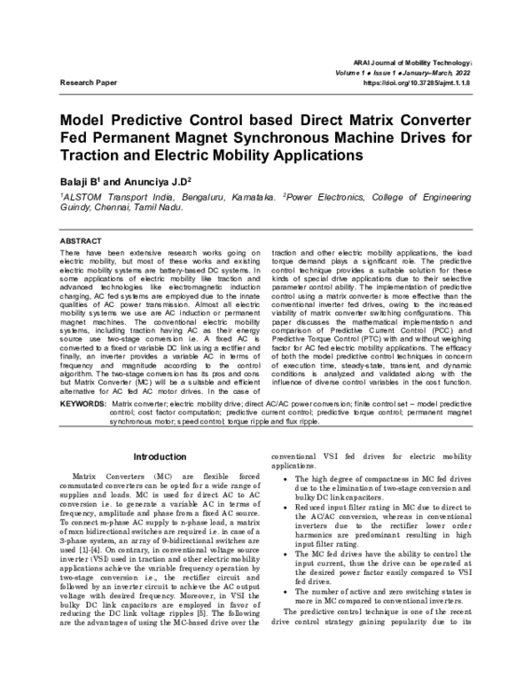 (PDF) Model Predictive Control based Direct Matrix Converter fed Permanent Magnet Synchronous ...