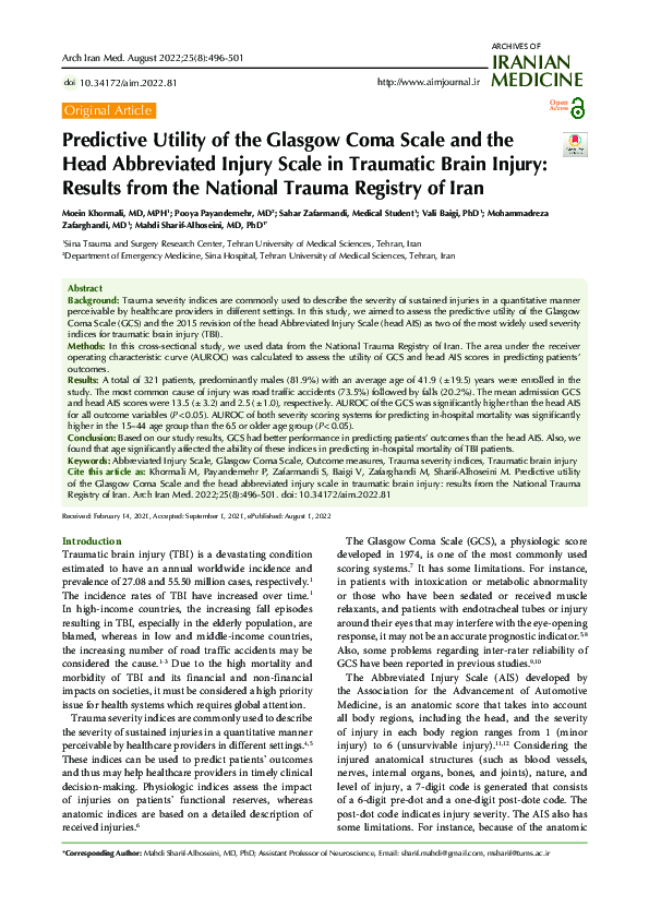 (PDF) Predictive Utility of the Glasgow Coma Scale and the Head ...