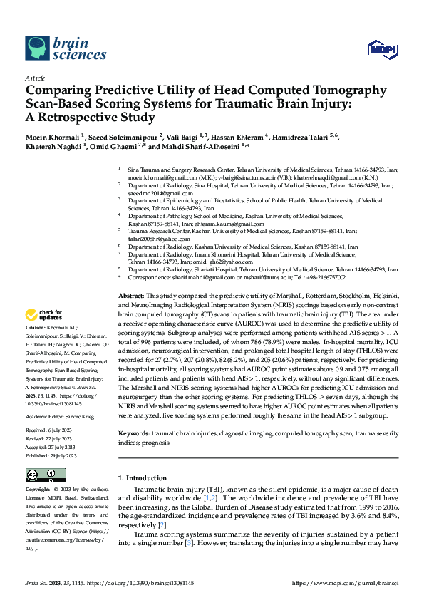 (PDF) Comparing Predictive Utility of Head Computed Tomography Scan ...