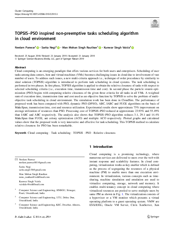 (PDF) TOPSIS–PSO inspired non-preemptive tasks scheduling algorithm in cloud environment ...