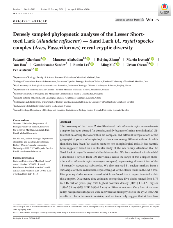 (PDF) Densely sampled phylogenetic analyses of the Lesser Short‐toed ...