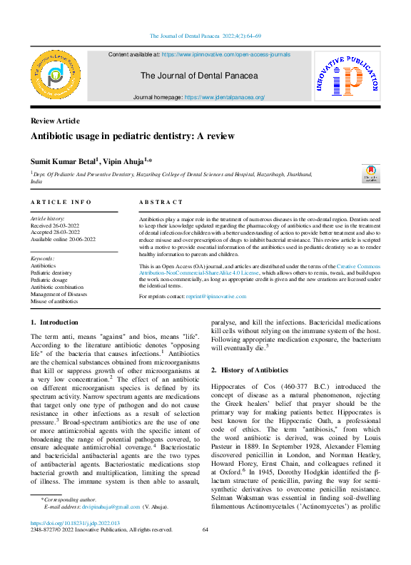 (PDF) Antibiotic usage in pediatric dentistry: A review