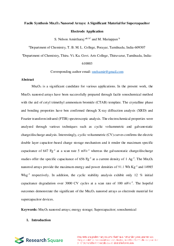 (PDF) Facile Synthesis Mn2O3 Nanorod Arrays: A Significant Material for ...