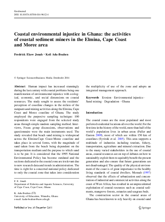 (PDF) Coastal environmental injustice in Ghana: the activities of ...