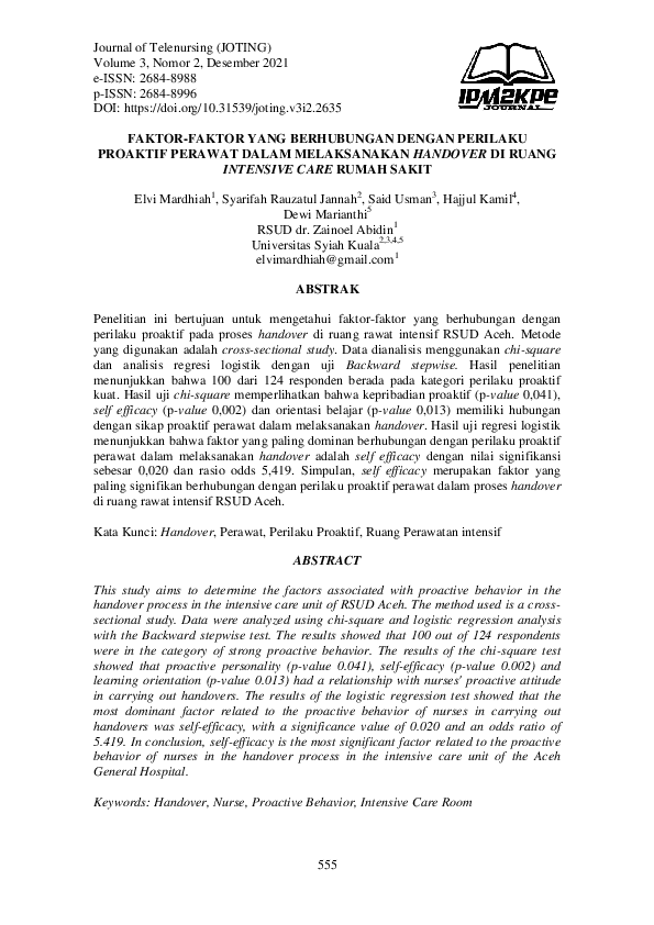 (PDF) Faktor-Faktor yang Berhubungan dengan Perilaku Proaktif Perawat dalam Melaksanakan ...