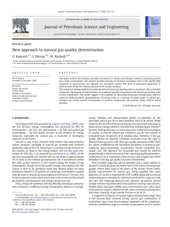 (PDF) New approach to natural gas quality determination